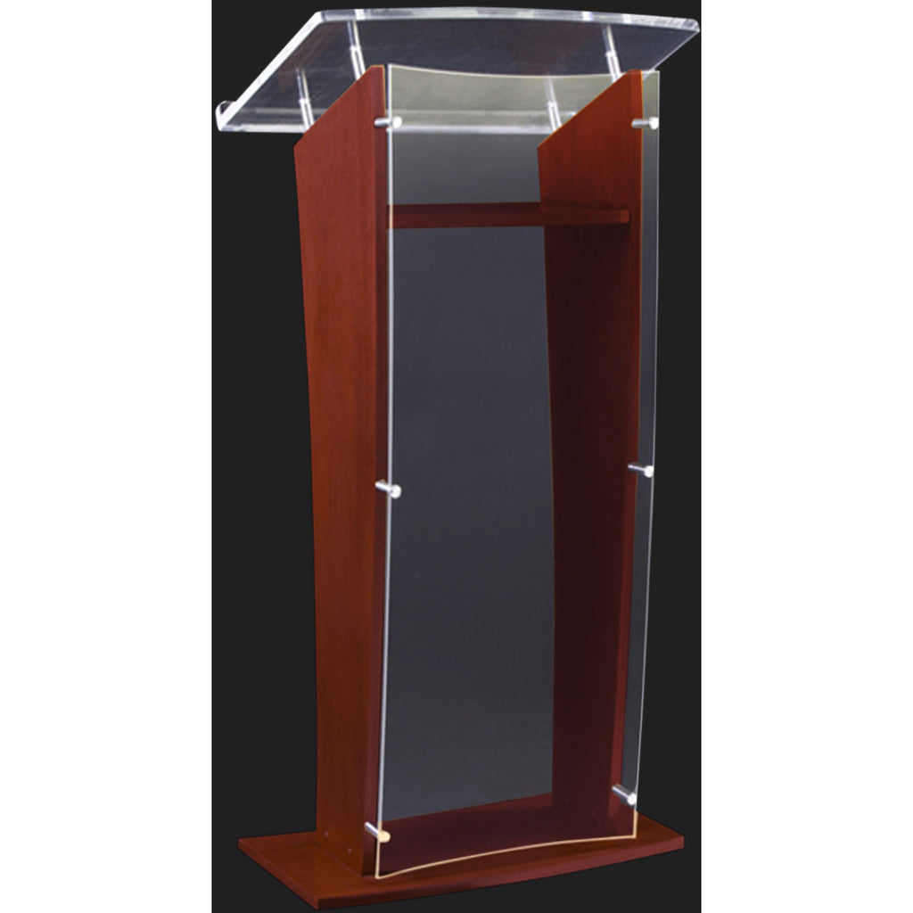 H Style Acrylic Lectern with Wood Side Panels Base & Shelf – PodiumStop